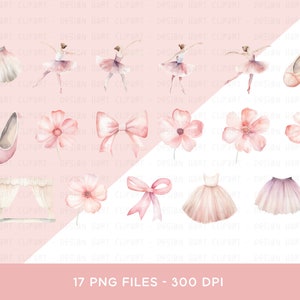 Ballet Clipart Bundle Set, Ballerina Dancer Watercolor Tutu Floral Bow ...