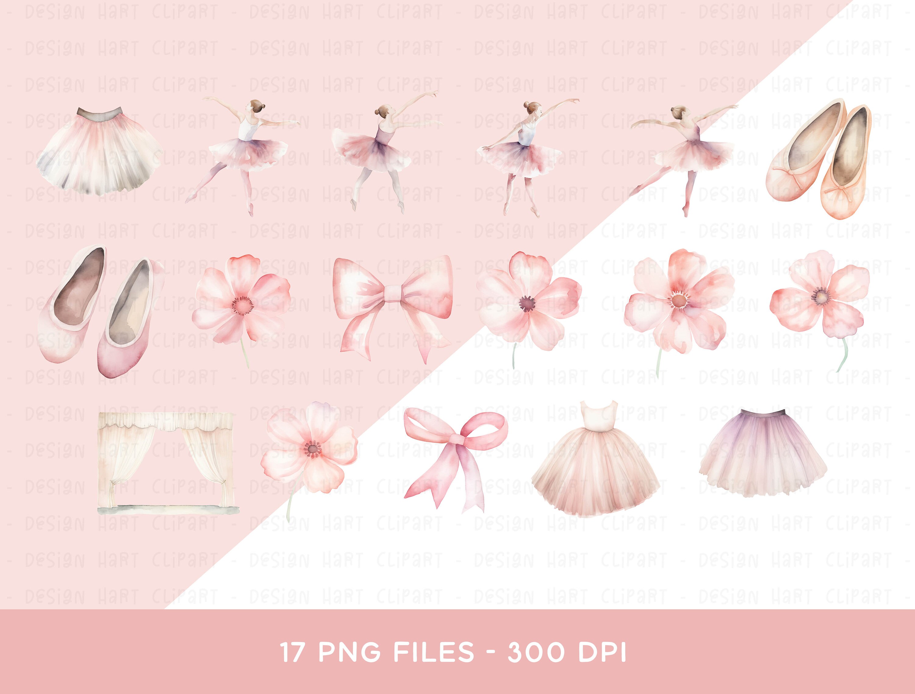 Ballet Clipart Bundle Set, Ballerina Dancer Watercolor Tutu Floral Bow ...