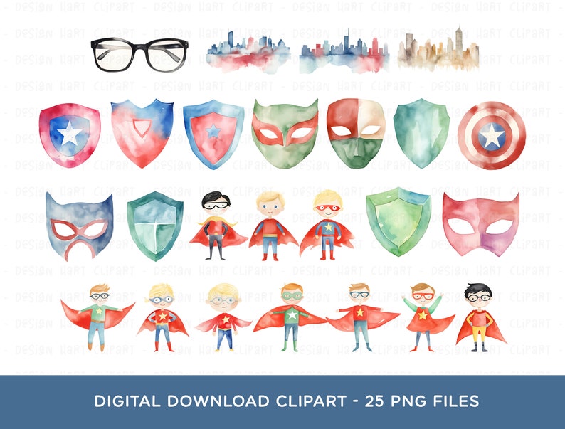 Superhero Clipart Bundle, Watercolor Superheroes PNG Sublimation ...
