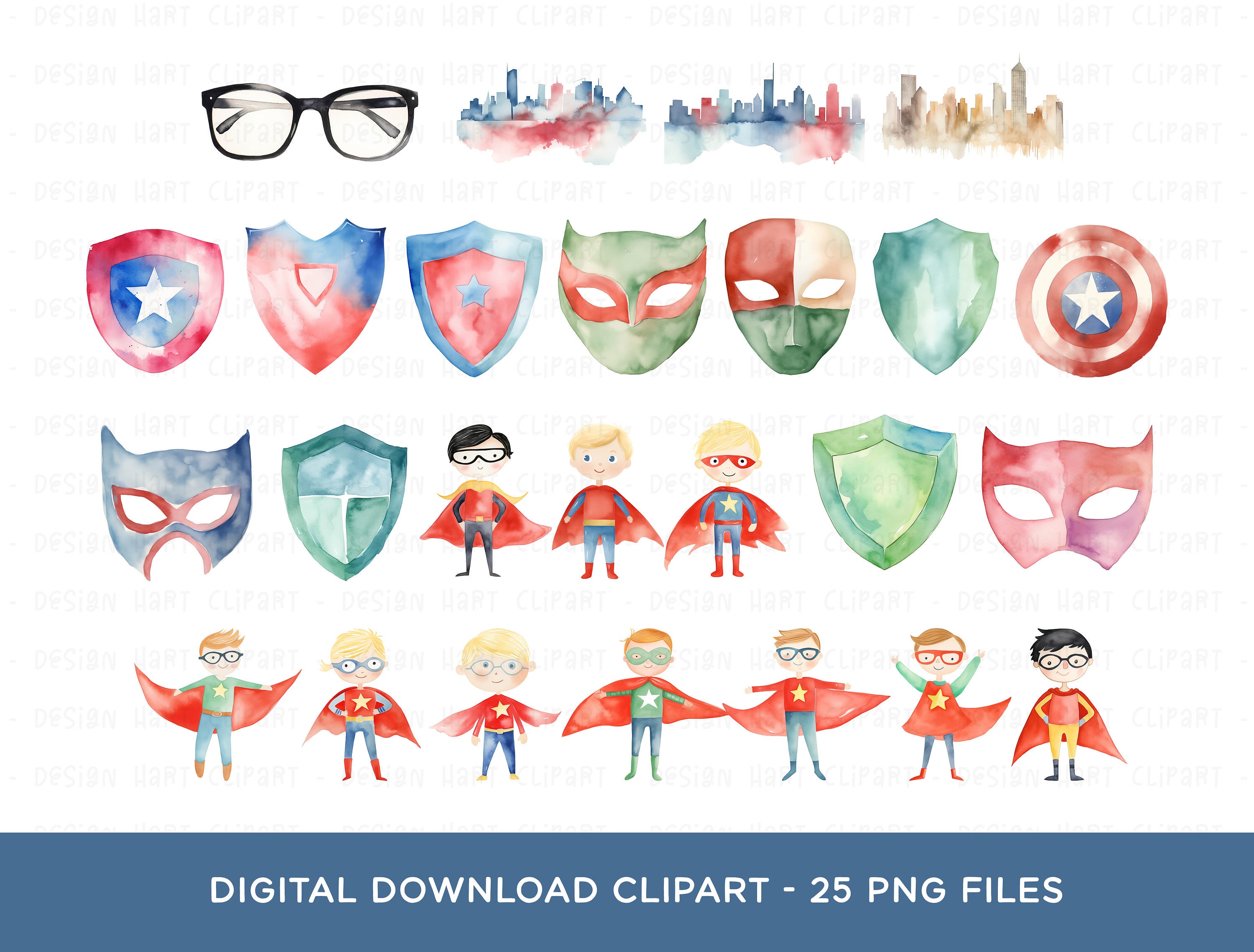 Superhero Clipart Bundle, Watercolor Superheroes PNG Sublimation ...