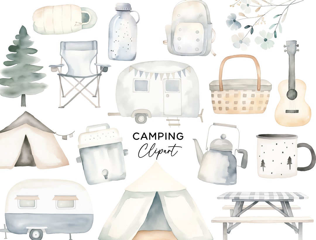Camping Clipart Bundle, Camping Supplies Tent Caravan Camper Picnic ...