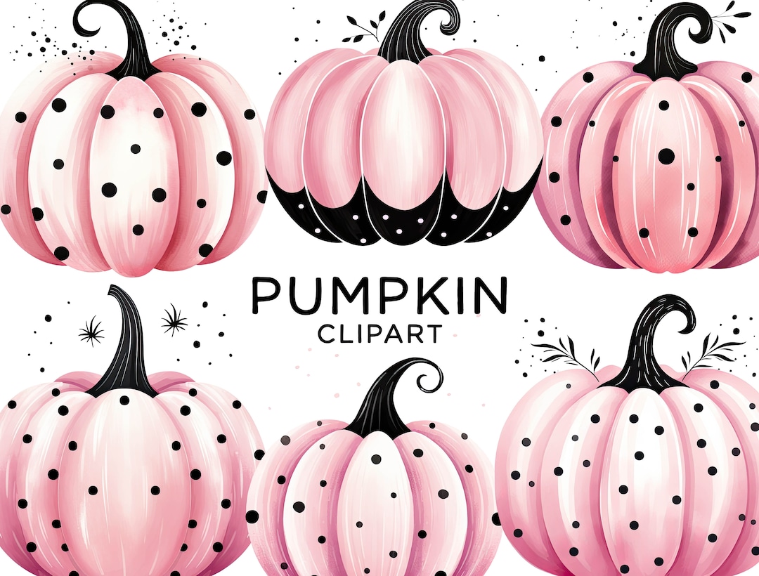 Halloween Pumpkin Clipart Bundle, Pink & Black Pumpkins PNG Digital ...