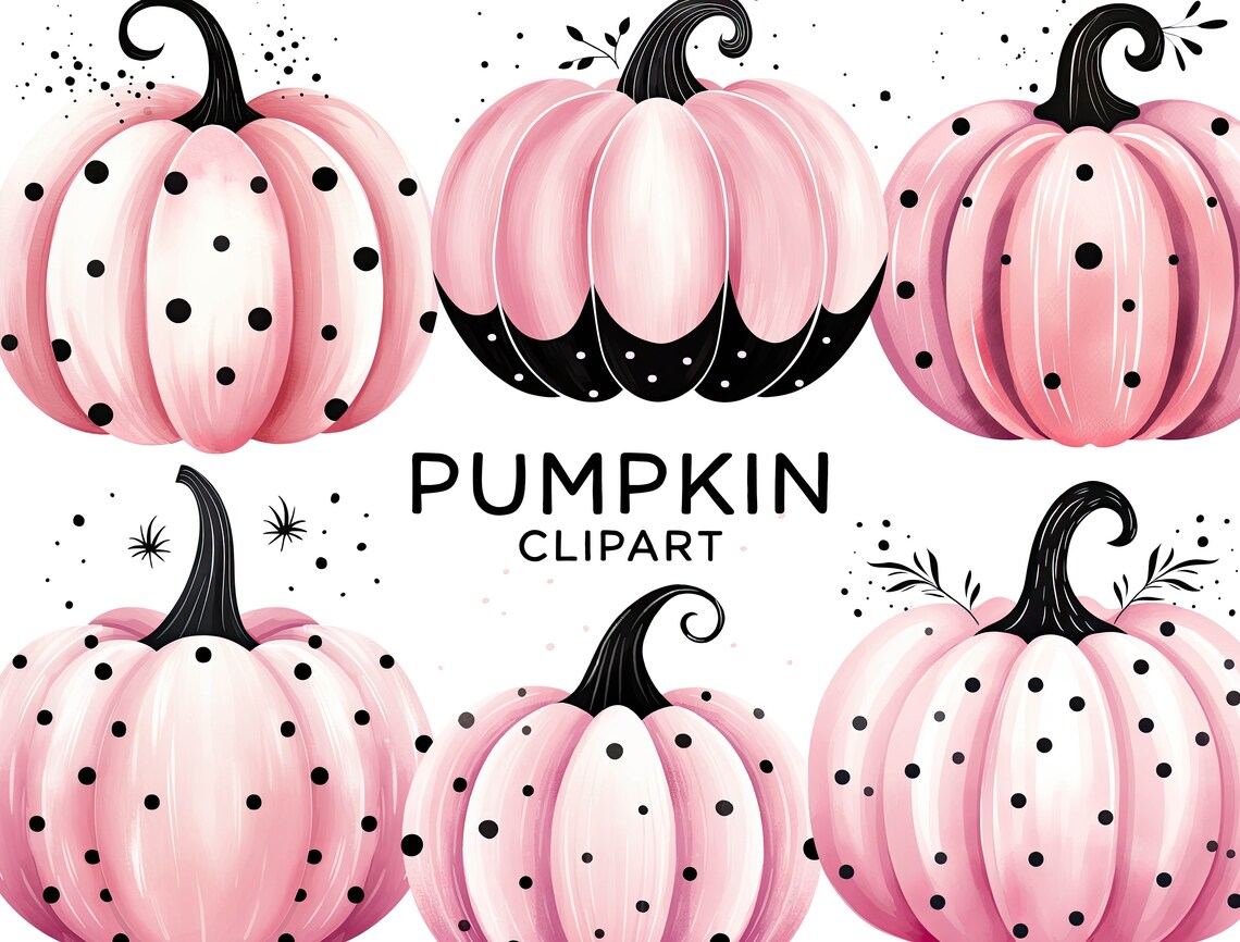 Halloween Pumpkin Clipart Bundle, Pink & Black Pumpkins PNG Digital ...
