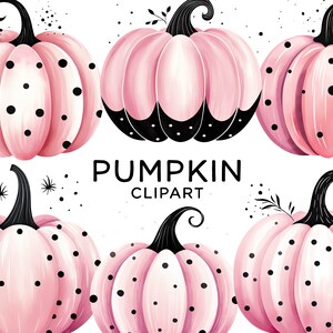 Halloween Pumpkin Clipart Bundle, Pink & Black Pumpkins PNG Digital ...
