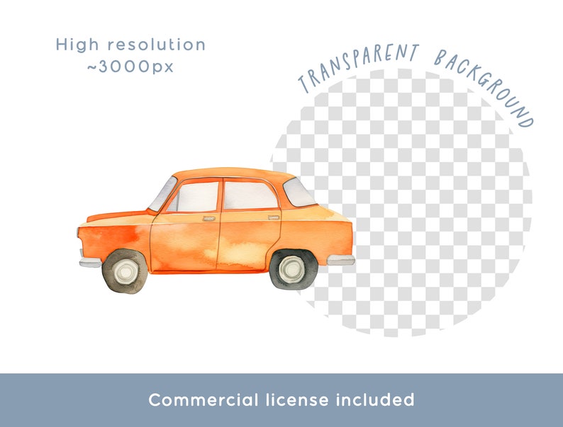 Watercolor Car Clipart Bundle, Colorful Vehicles PNG, Digital Download ...