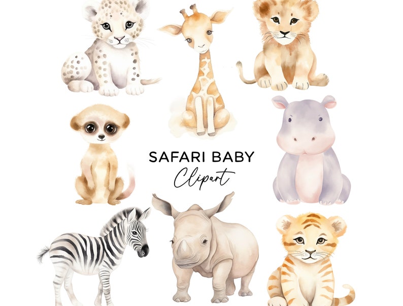 Baby Animals Clipart Bundle - Safari Jungle Zoo Lion Watercolor PNG for ...