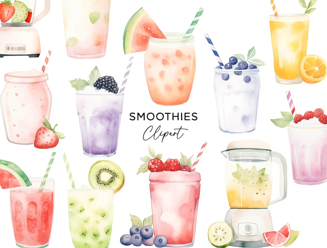 Smoothie Clipart Bundle, PNG Graphics Digital Download Watercolor Fruit ...
