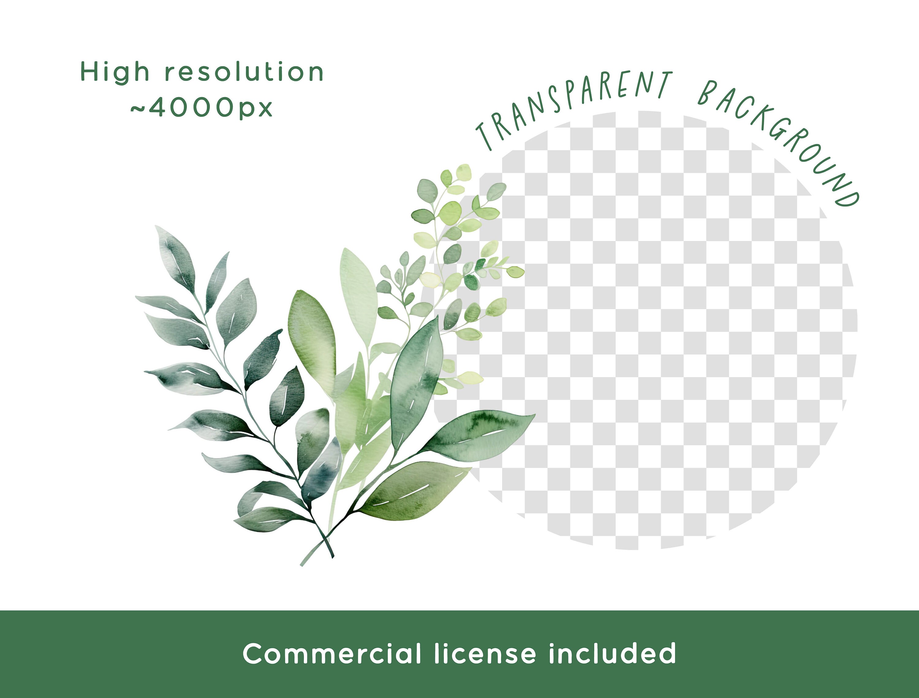 Leaf Bouquet Clipart Watercolor Greenery Painted Leaves PNG Graphics ...