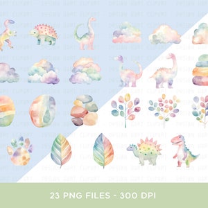 Dinosaurs Clipart Bundle - Rainbow Watercolor T-rex Jurassic Art PNG ...