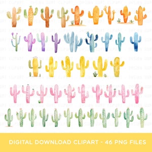 Cactus Clipart Bundle, Colorful Rainbow Cactus Desert Pink Purple Blue ...