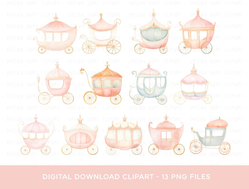 Princess Carriage Clipart Bundle Set, PNG Graphic Digital Download ...