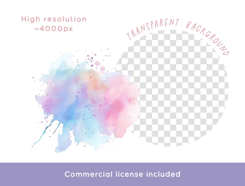 Watercolor Clipart Bundle - Pink Blue Purple Brush Stroke Splash Smudge ...
