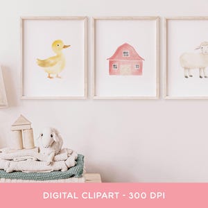 Farm Animal Clipart Bundle, Watercolor Pink Barnyard Pig Cow Horse ...