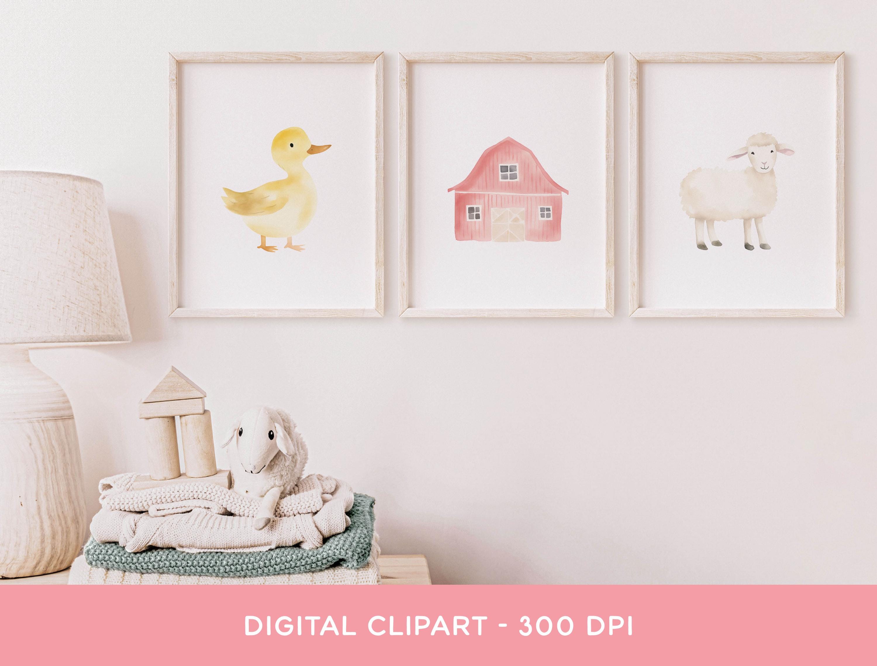 Farm Animal Clipart Bundle, Watercolor Pink Barnyard Pig Cow Horse ...