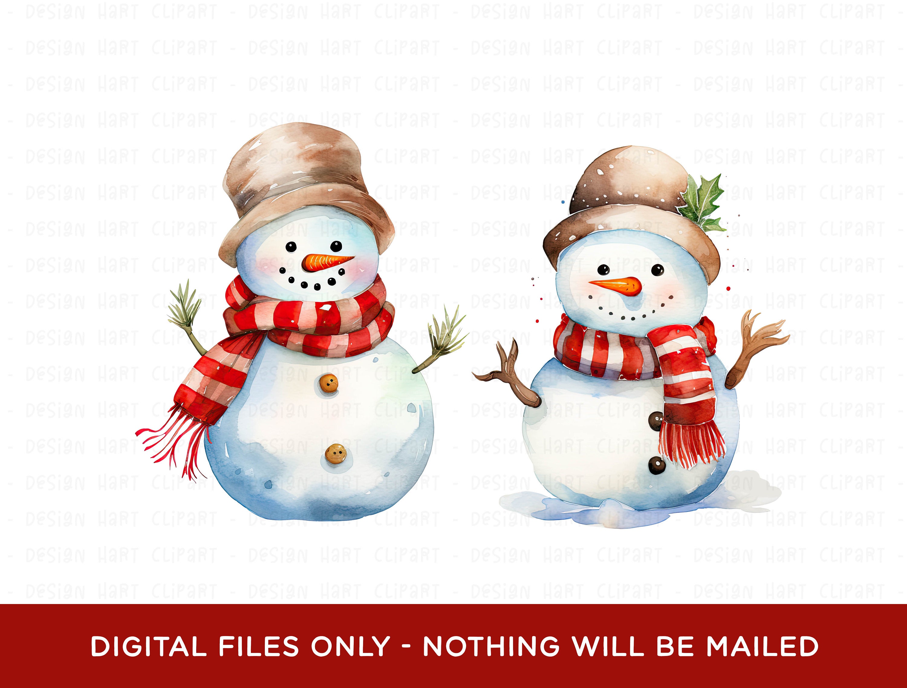 Snowman Clipart Bundle, Watercolor Christmas Holiday PNG Sublimation ...