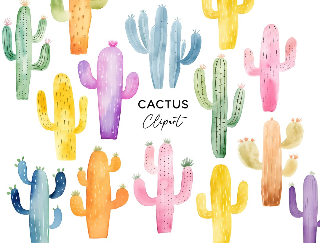Cactus Clipart Bundle, Colorful Rainbow Cactus Desert Pink Purple Blue ...