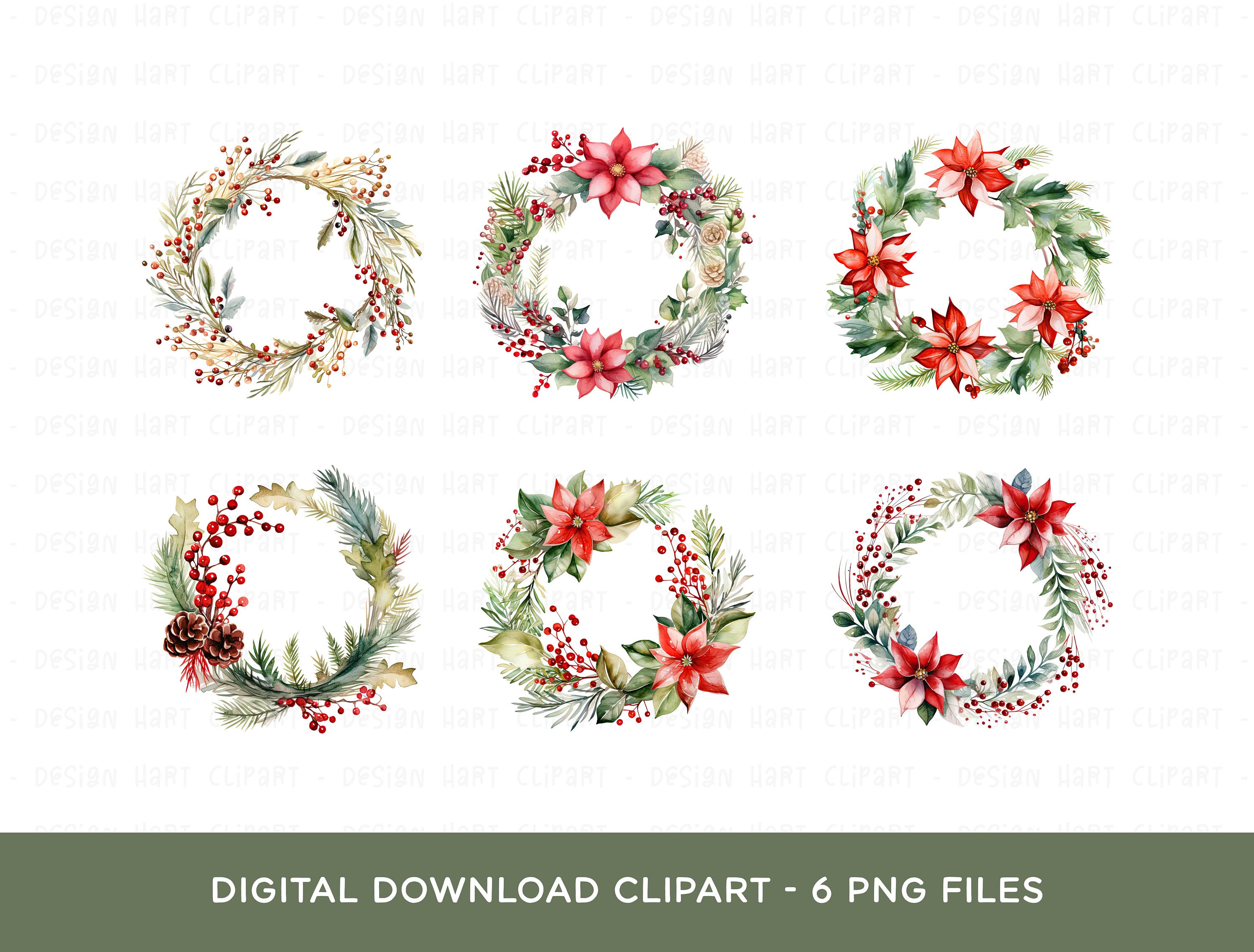 Christmas Wreath Clipart Bundle, Watercolor Xmas Greenery Mistletoe ...