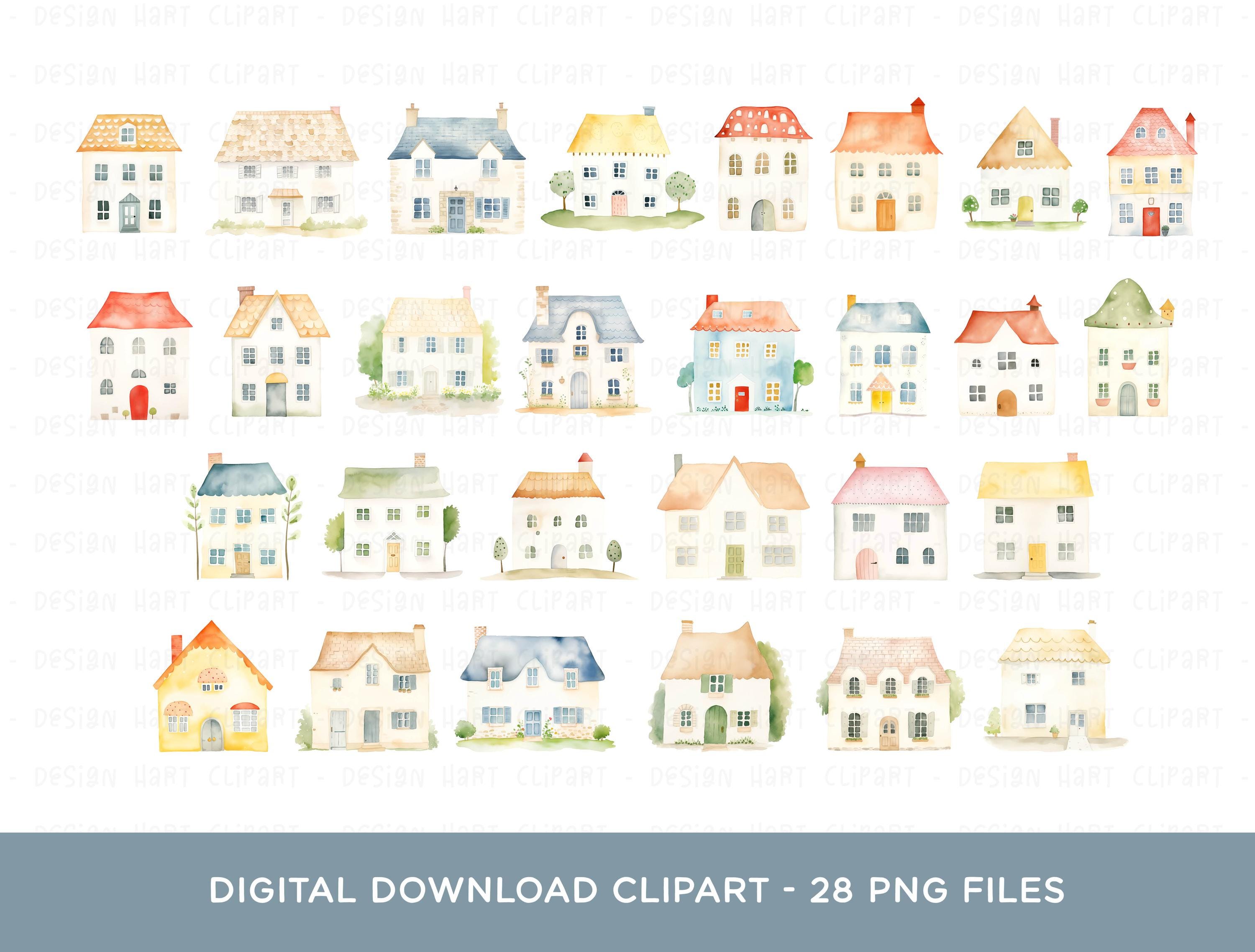 House Clipart Bundle Set, PNG Graphic Digital Download Watercolor ...