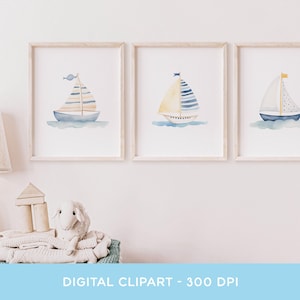 Sailboat Clipart Bundle Set, Watercolor Colorful Kids Sailing Boats ...
