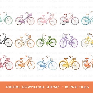 Bicycle Clipart Bundle Set, Watercolor Colorful Pastel Bike PNG Digital ...