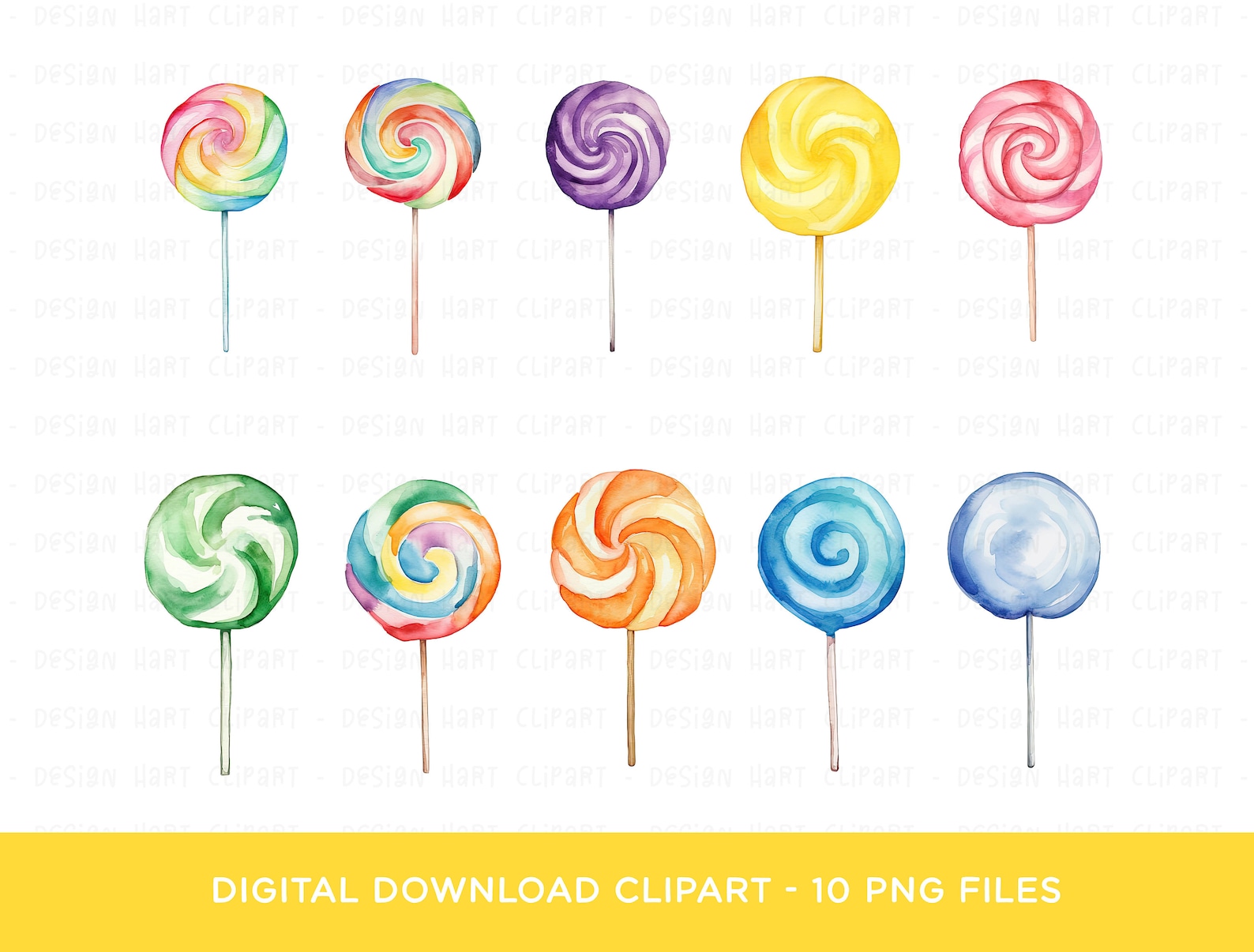 Lollipop Clipart Bundle, Watercolor Sweets Lollies Candy PNG Clip Art ...