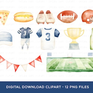 Football Clipart Bundle, PNG Graphics Digital Download Watercolor ...
