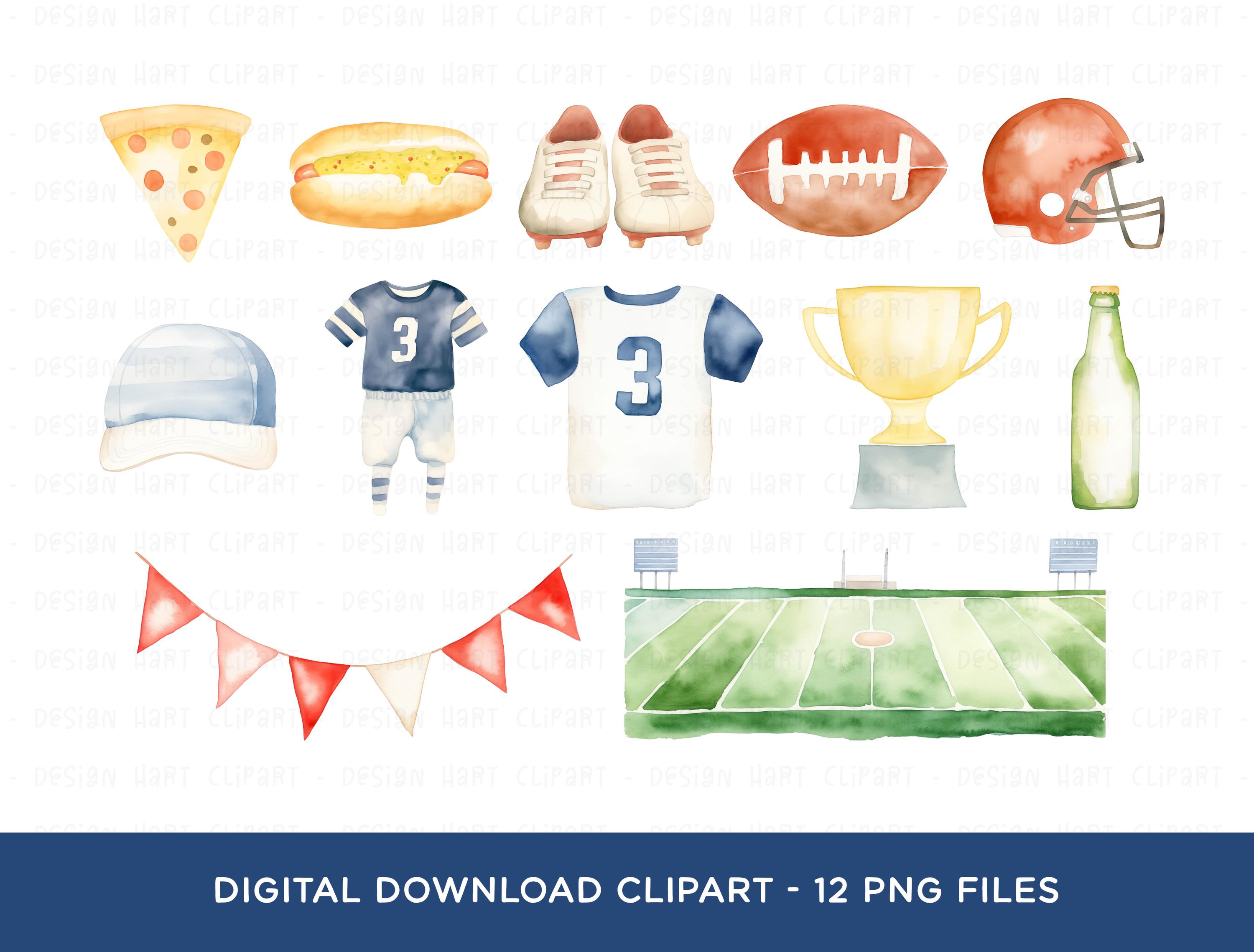 Football Clipart Bundle, PNG Graphics Digital Download Watercolor ...