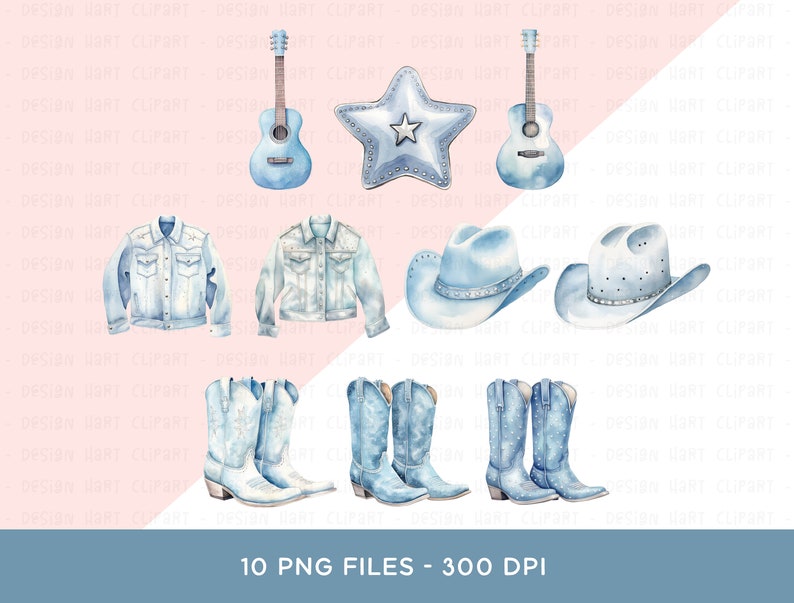 Cowboy Clipart Bundle Watercolor Cowgirl Cowboy Rodeo PNG Guitar Hat ...
