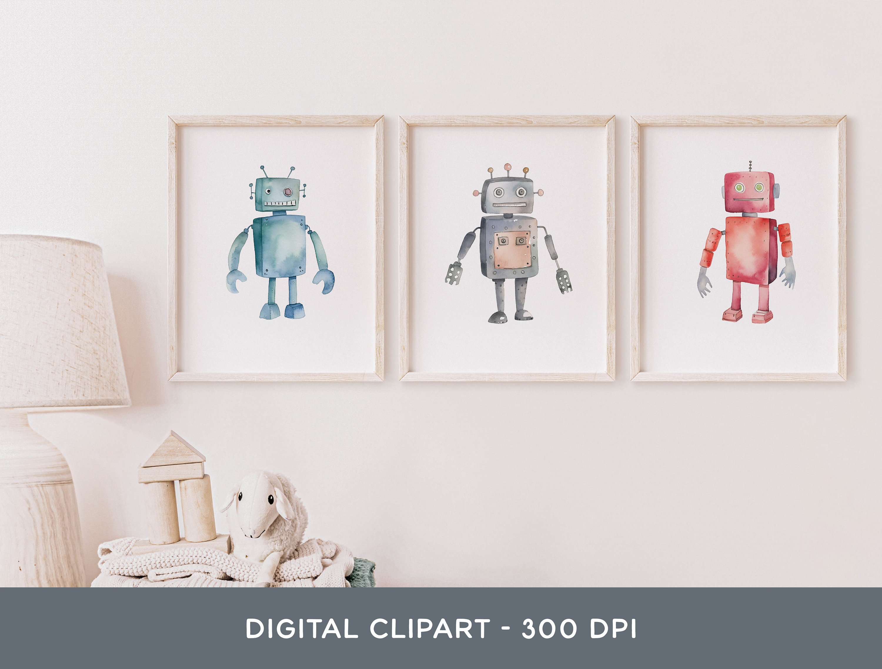 Robot Clipart Bundle Watercolor Cute Vintage Childrens Retro Mechanical ...
