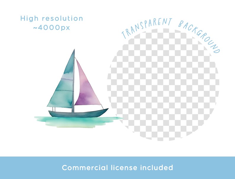 Segelboot Clipart Bundle-Set, Aquarell Bunte Kinder Segelboote Grafiken ...