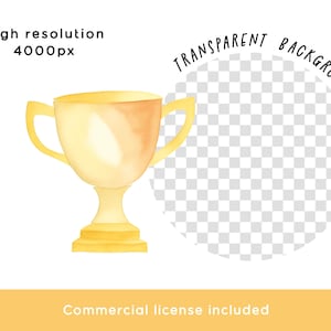 Trophy Clipart Bundle, PNG Graphics Digital Download Watercolor Golden ...