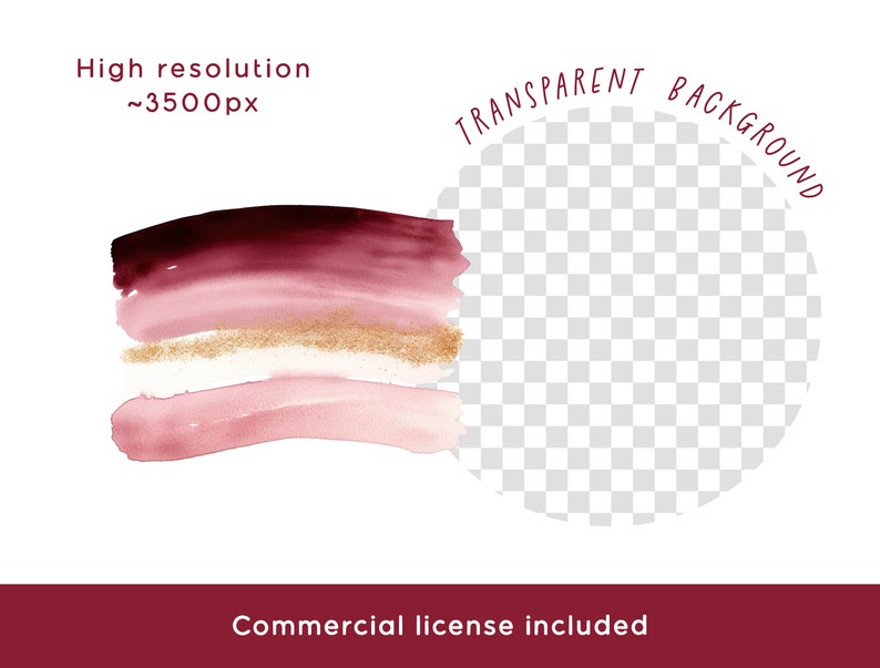 Brush Stroke Clipart Bundle - Watercolor Burgundy Pink Gold Maroon ...