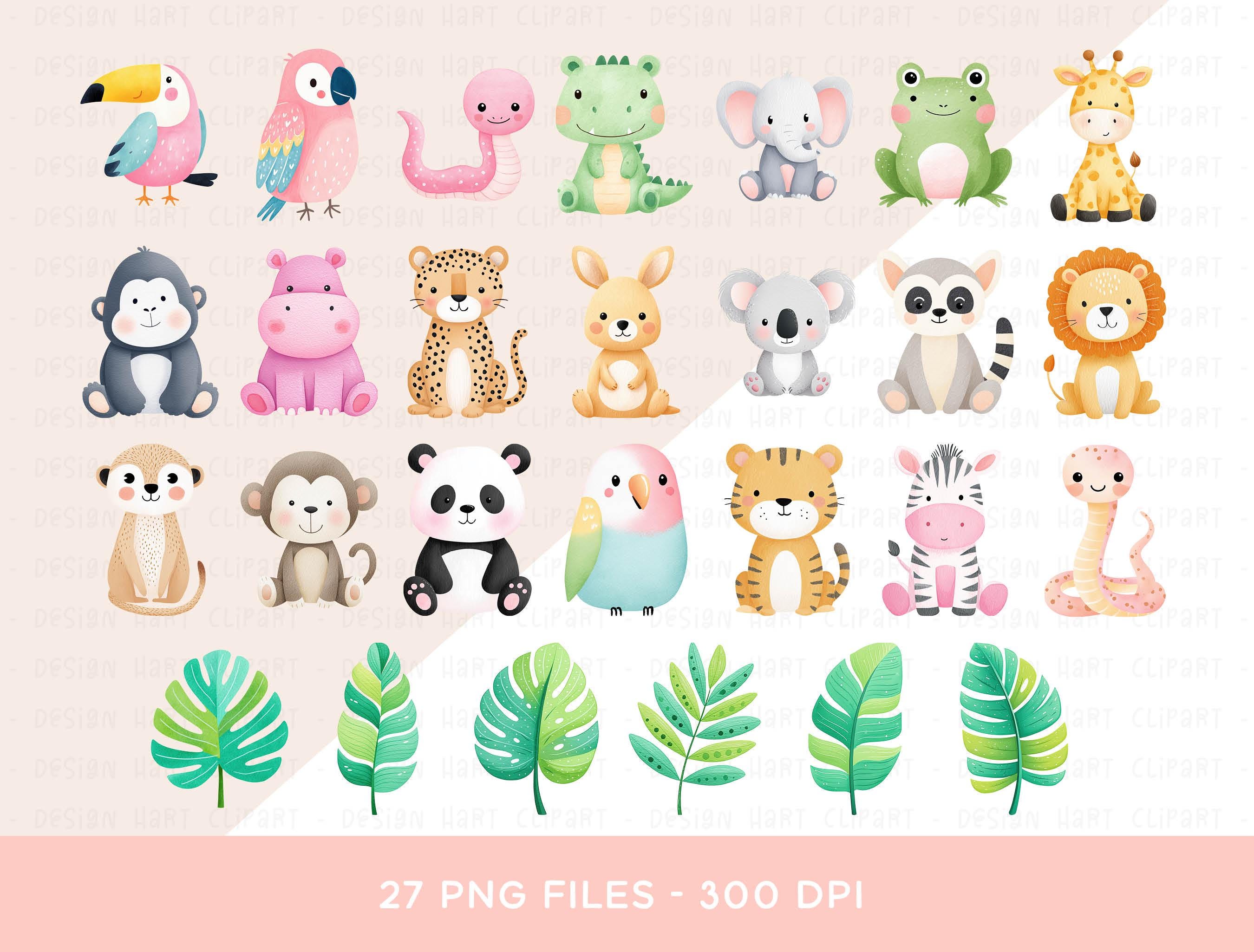 Safari Zoo Animals Clipart Bundle, Digital Jungle Animals PNG, Cute ...