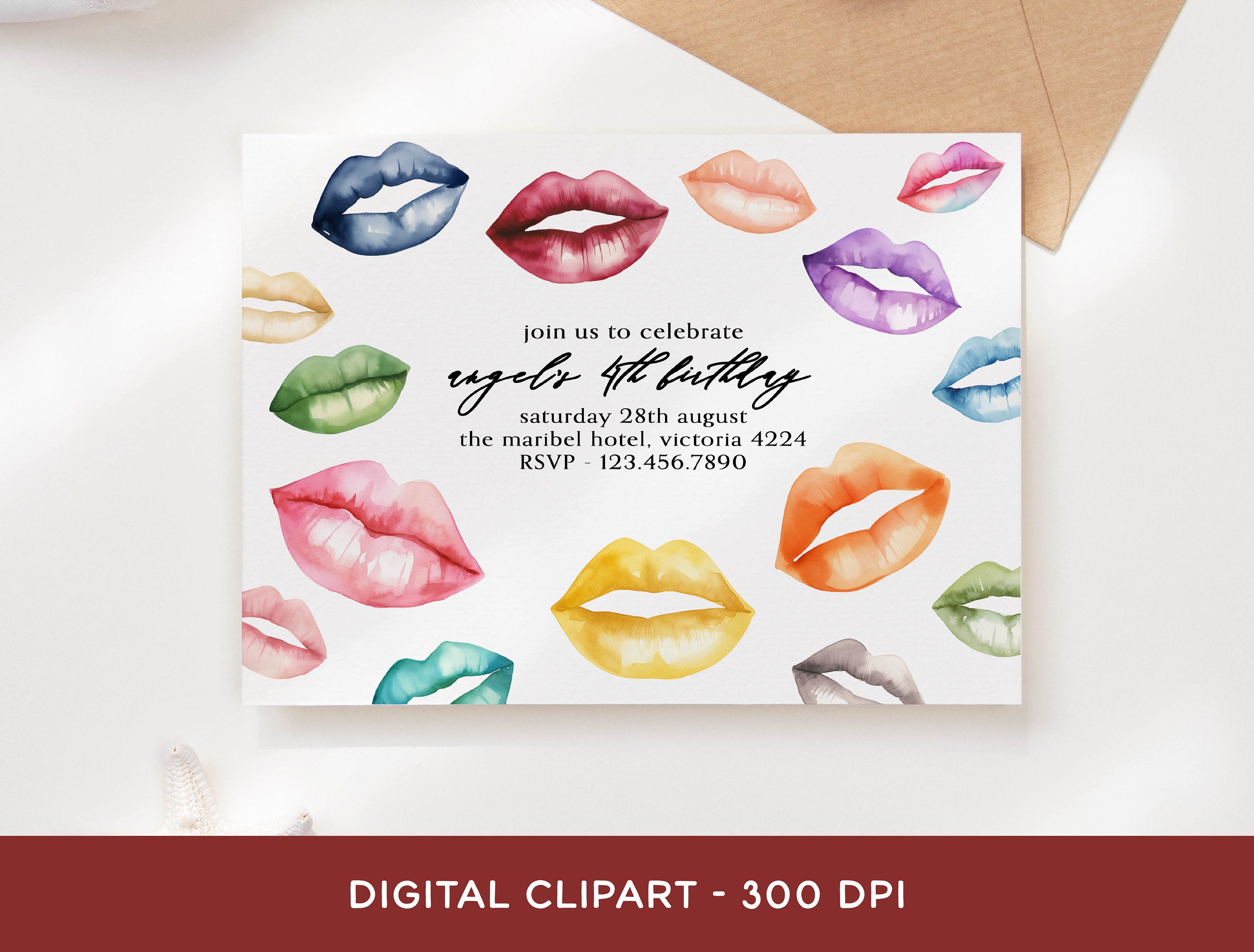 Lips Clipart Bundle - Colorful Watercolor Hand Painted Lip Shapes PNG ...