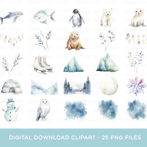 Arctic Animals Clipart Bundle - Watercolor Seal Penguin Whale Iceberg ...