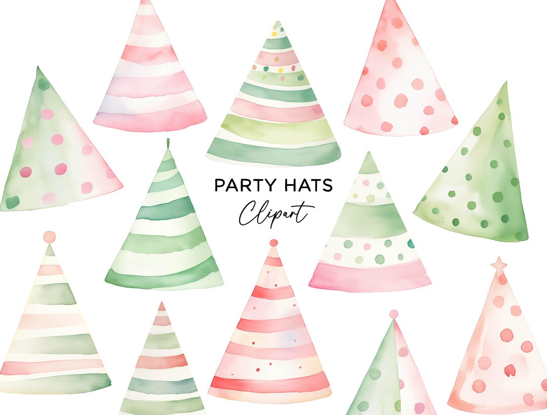 Party Hats Clipart Bundle, PNG Digital Download Watercolor Colorful ...