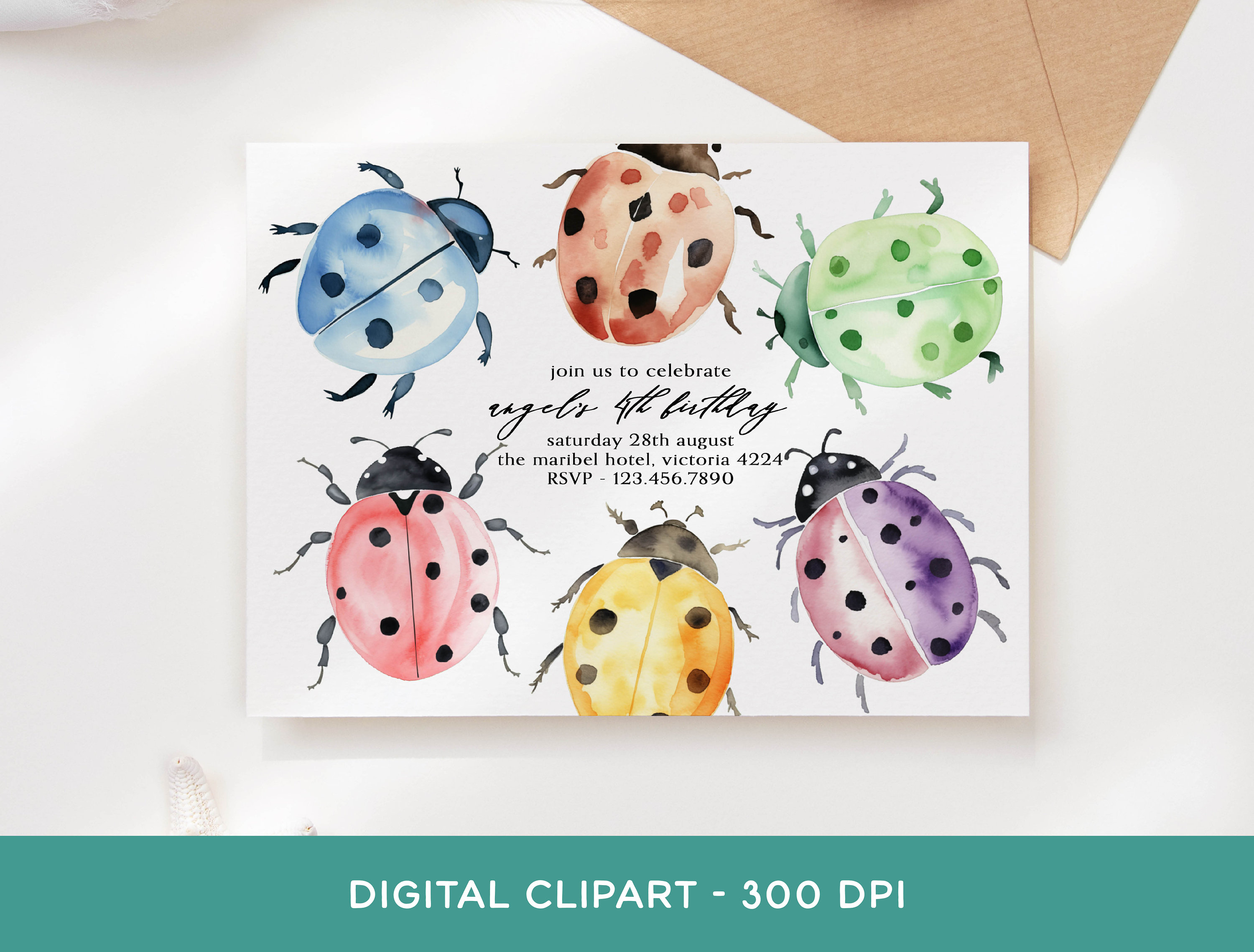 Ladybug Clipart Bundle Set Watercolor Rainbow Ladybird Insect PNG for ...