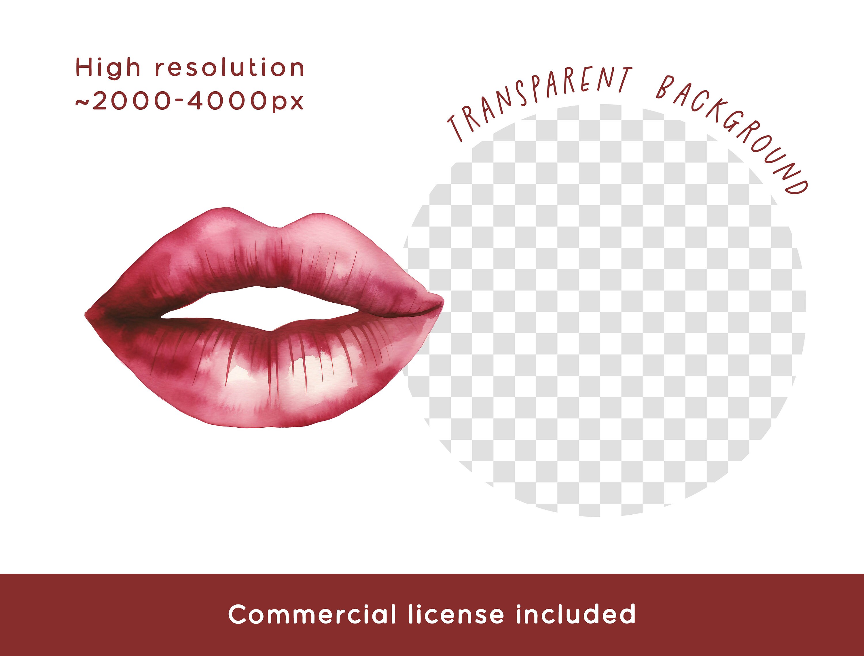 Lips Clipart Bundle - Colorful Watercolor Hand Painted Lip Shapes PNG ...