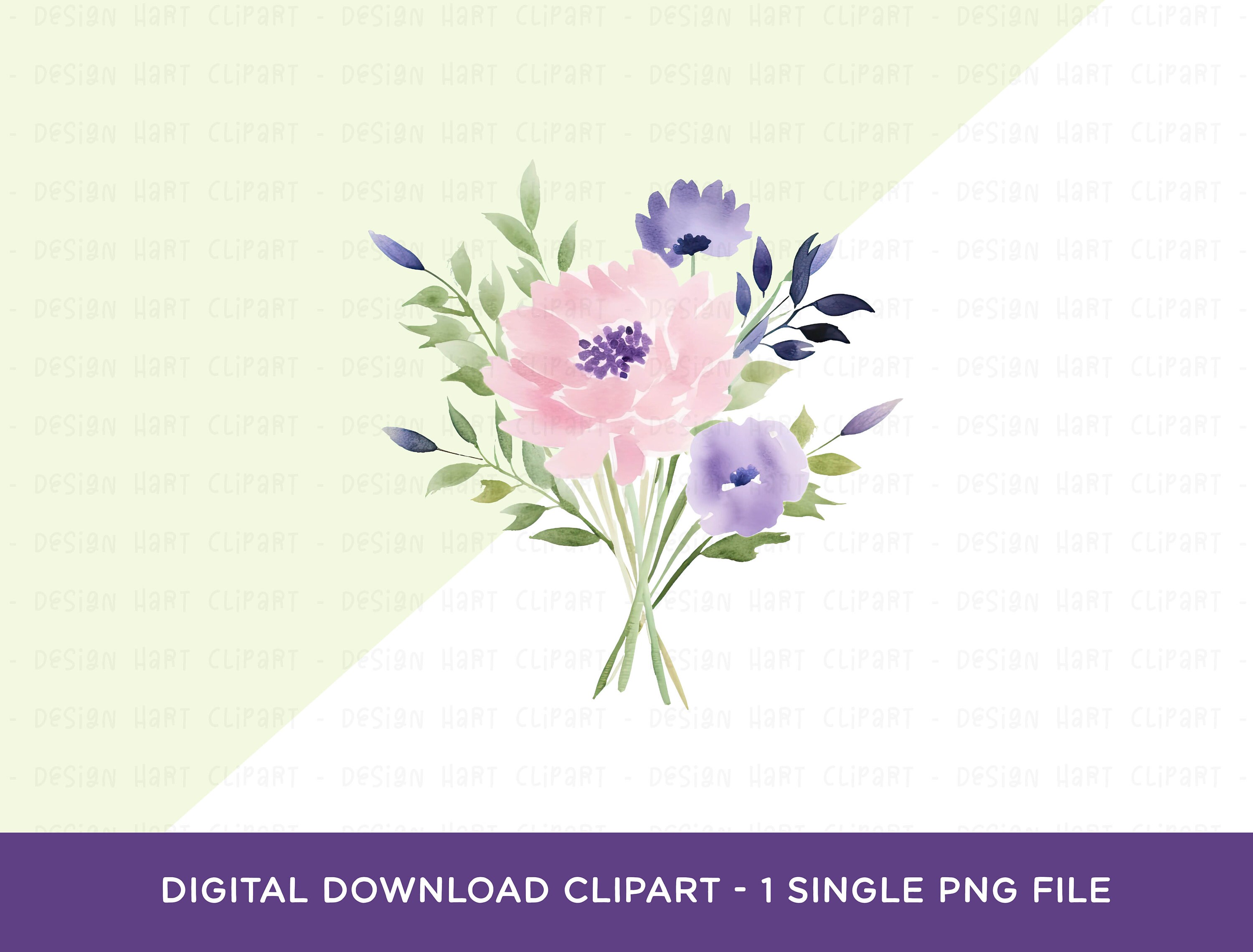 Floral Bouquet Clipart Soft Pastel Purple Pink Watercolor Spring ...
