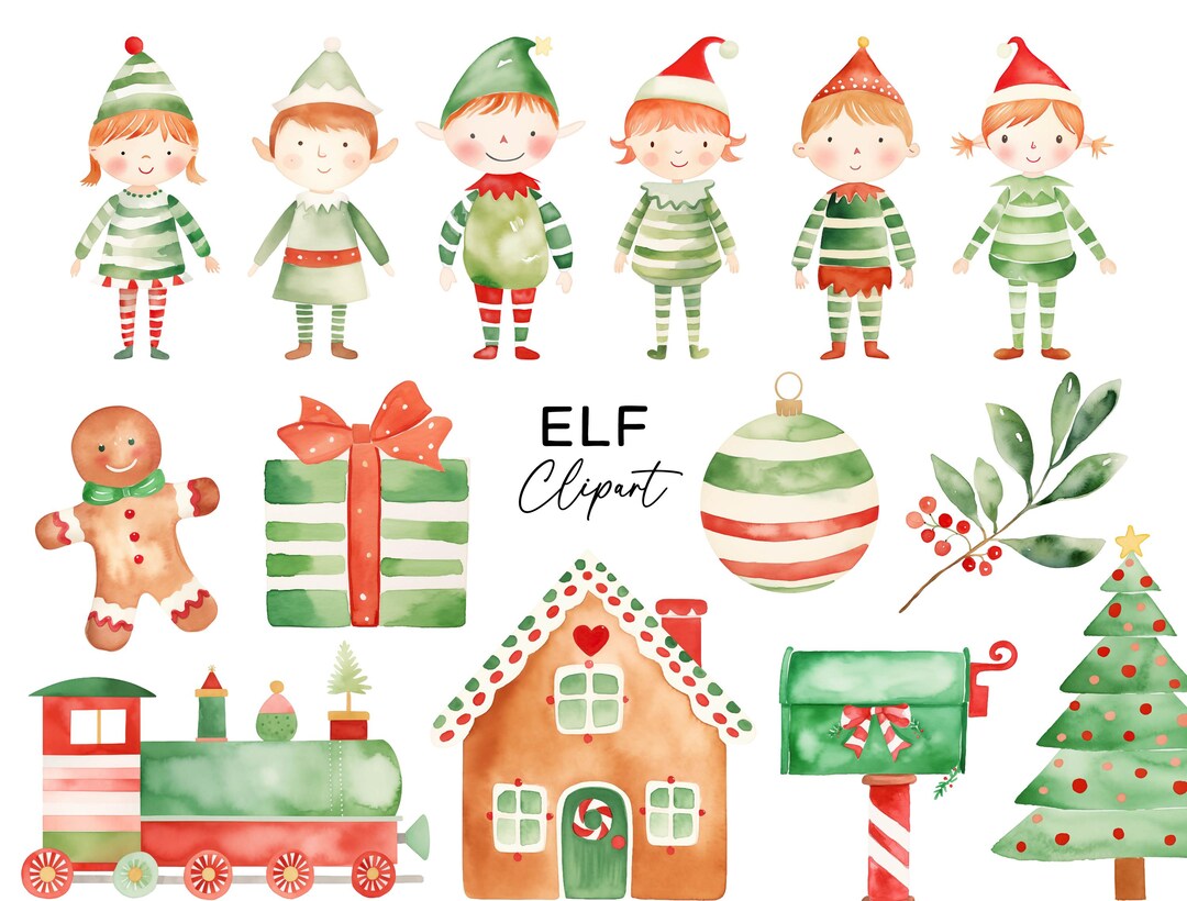 Christmas Elf Clipart Bundle, PNG Graphics Digital Download Watercolor ...
