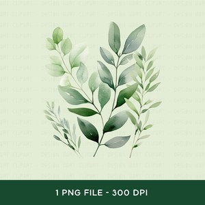 Leaf Bouquet Clipart - Watercolor Greenery Painted Leaves PNG Graphics ...