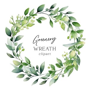 Leaf Wreath Clipart, Watercolor Botanical Greenery PNG Graphic Digital ...