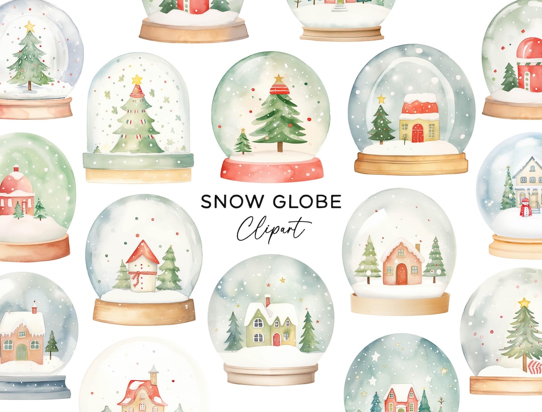 Snow Globe Clipart Bundle Watercolor PNG, Christmas Winter Holiday ...