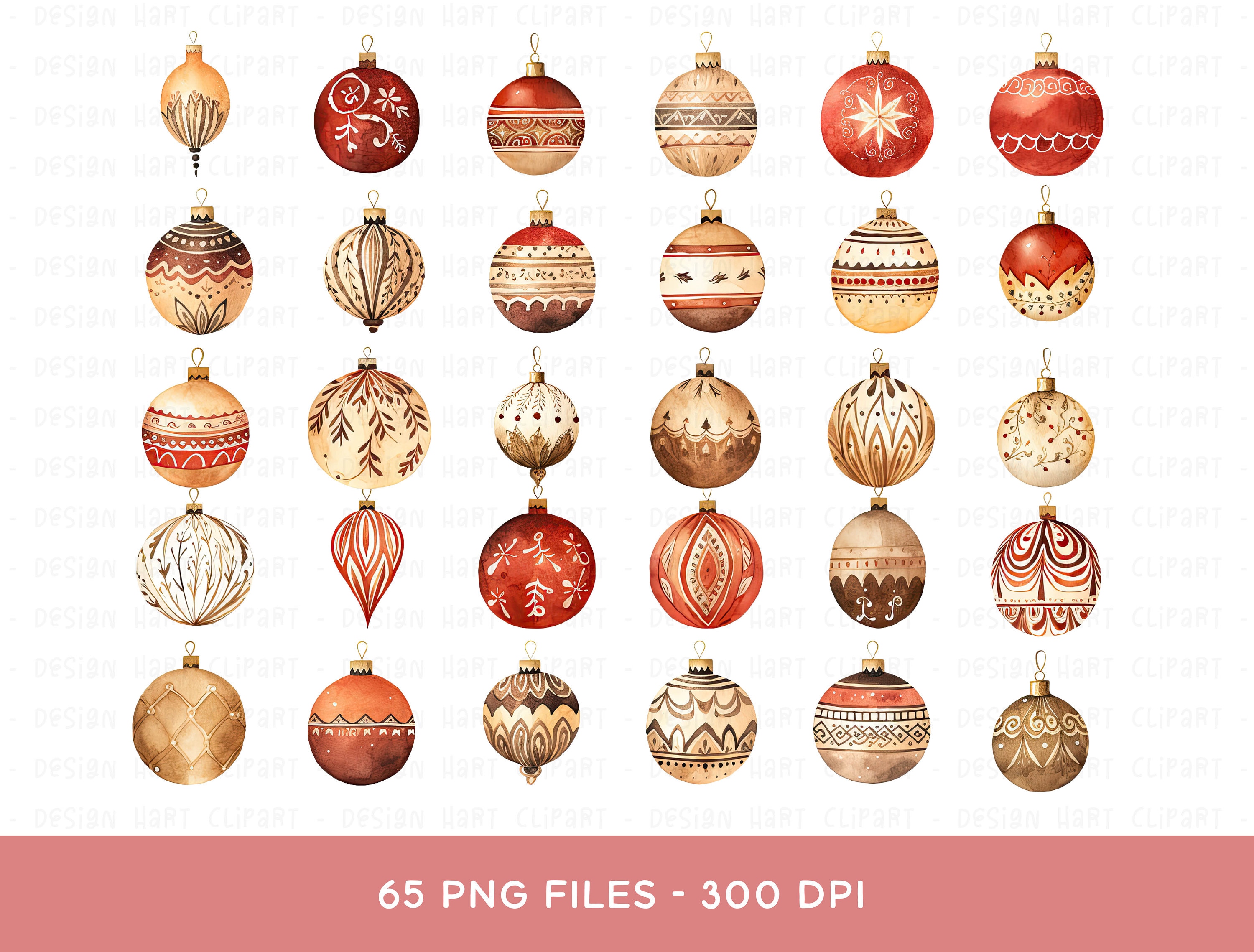 Christmas Baubles Clipart Bundle PNG Watercolor Red and Gold - Etsy