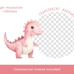 Dinosaur Clipart for Girls, Watercolor Pink PNG Graphic Digital ...