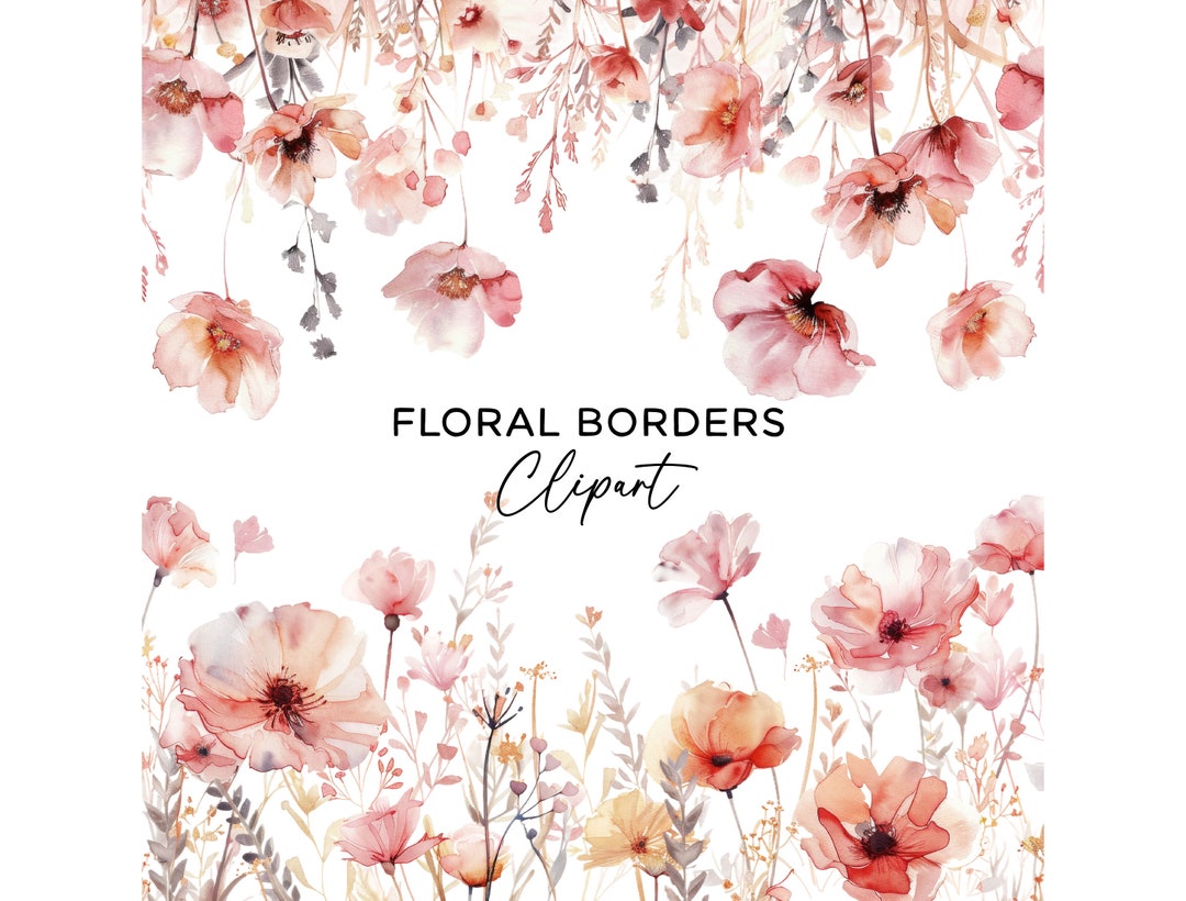 Floral Border Clipart Bundle - Watercolor Blush Pink Flower Drop Frame ...