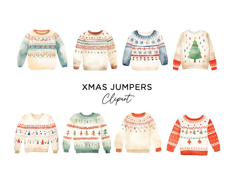 Christmas Jumpers Clipart Bundle, PNG Graphics Digital Download ...