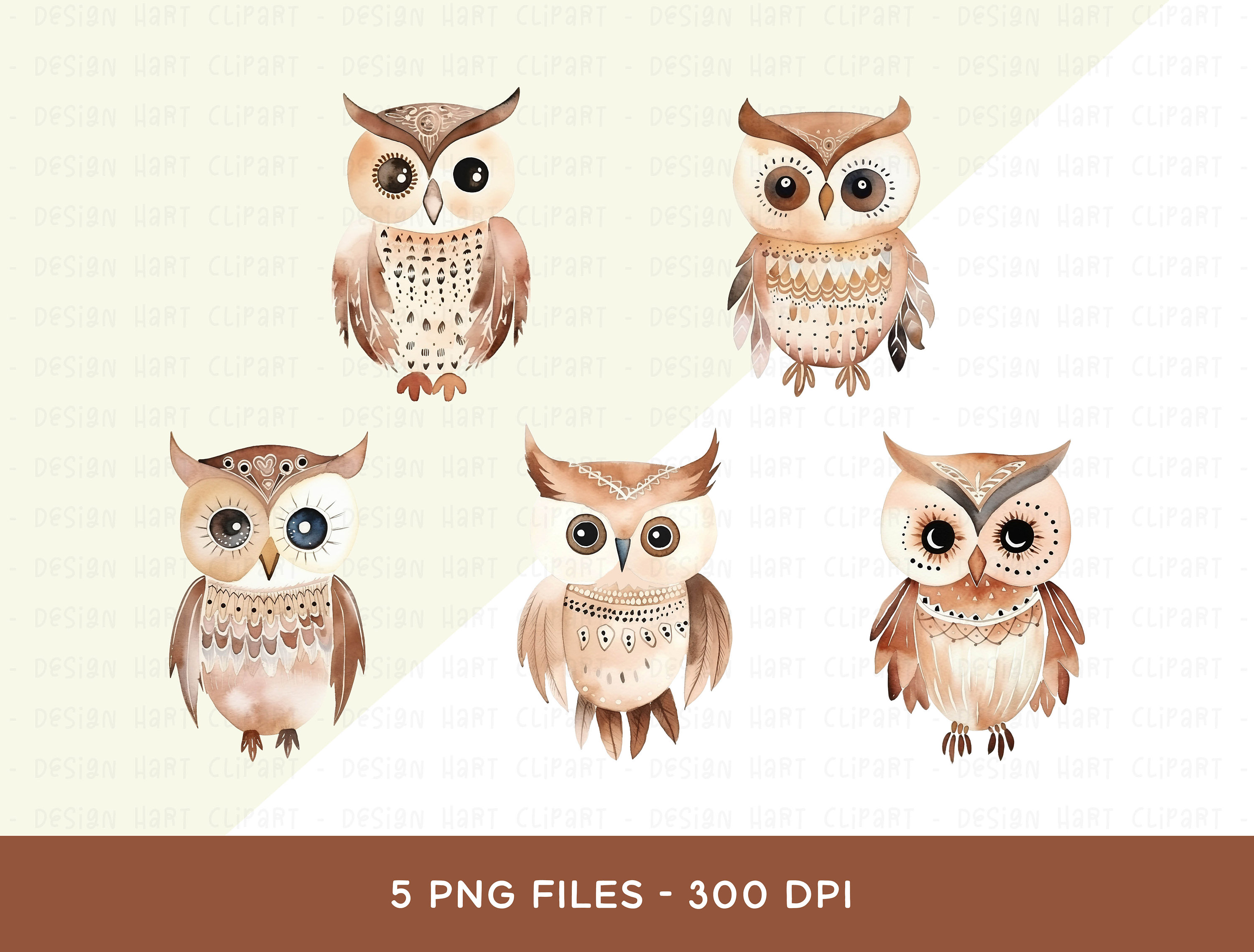 Owls Clipart Bundle Set, Watercolor Pastel Boho Owl PNG Graphics ...