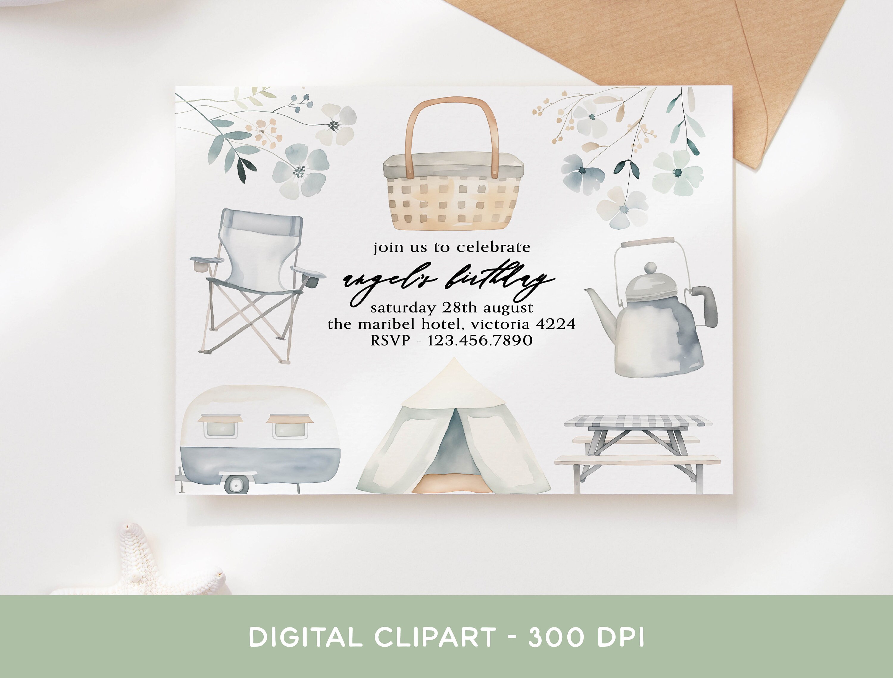 Camping Clipart Bundle, Camping Supplies Tent Caravan Camper Picnic ...