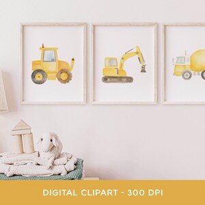 Construction Clipart Bundle, Vehicles Watercolor Digger Excavator Dump ...
